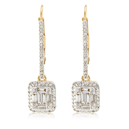 TVSN - 0.50ct Baguette & Brilliant Cut 9ct Yellow Gold Leverback Earrings