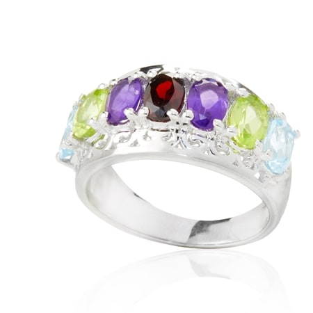 TVSN - 3ct Rainbow Gems 7 Stone Ring Sterling Silver