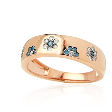 0.25ct Blue & White Diamond 9ct Rose Gold Swiss Set Band Ring - TVSN
