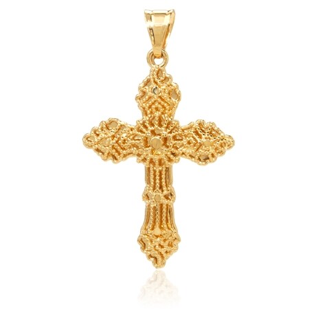 TVSN - Splendido 14ct Yellow Gold Textured Cross Pendant