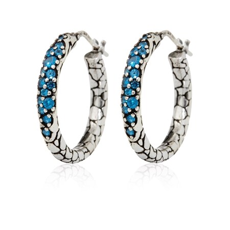 TVSN - Albert M Sterling Silver Gemstone Textured Hoop Earrings