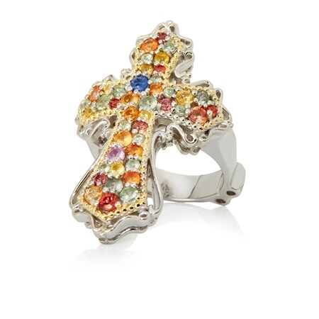 TVSN - Dallas Prince 2ct Multi Sapphire Cross Ring Sterling Silver