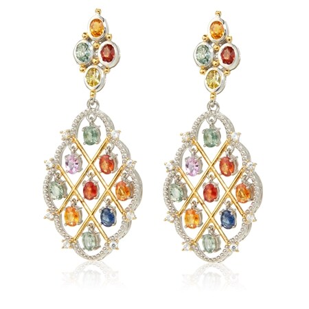 TVSN - Dallas Prince 6.1ct Multi Sapphire & Zirc Drop Earrings 14ct YGP