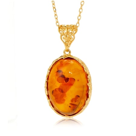 TVSN - Baltic Amber 12.5ct Pendant with Chain SS Gold Plated 50-55cm