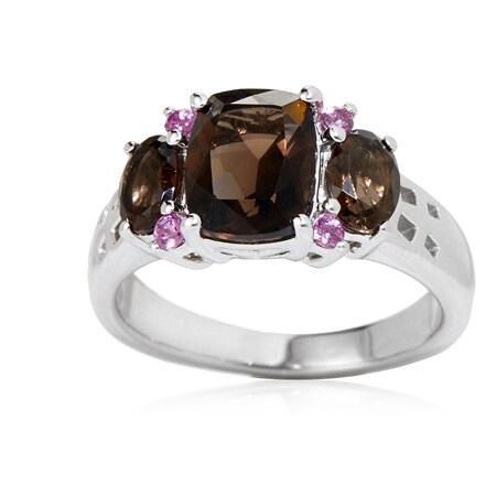 TVSN - 2.9ct Smoky Quartz & Garnet Ring Sterling Silver