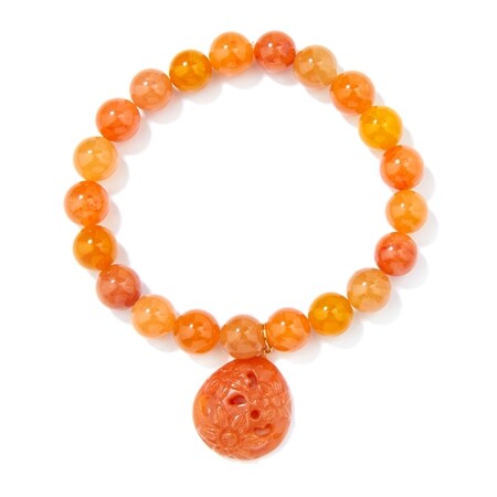 TVSN - Gems of the Orient 10mm Ginger Jade Carved Charm Stretch Bracelet