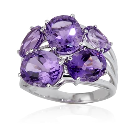 7ct Amethyst Cluster Ring Sterling Silver - TVSN