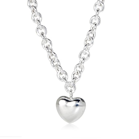 Sterling Silver Italian Puff Heart Pendant 45cm Rolo Chain - TVSN