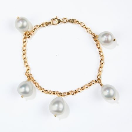 Matahina 8-12mm Australian White SS Pearl Stationed Bracelet 9ct YG - TVSN