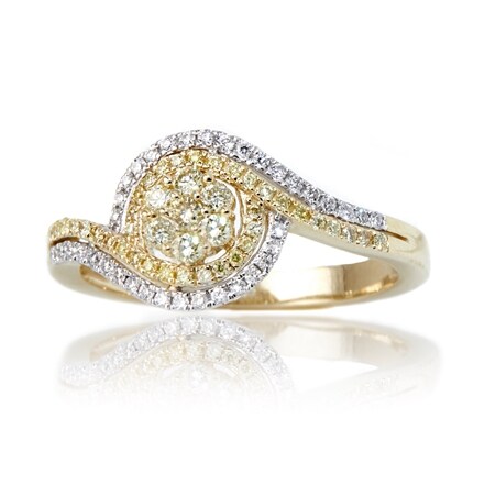 TVSN - 0.33ct Natural Yellow & White Diamond Crossover Wave Ring 9ct ...