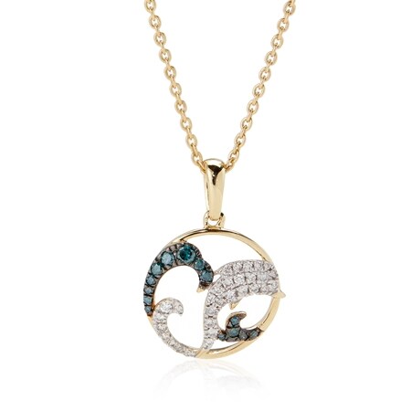 TVSN - 0.20ct Blue & White Diamond Dolphin Pendant 45-50cm Chain 9ct ...