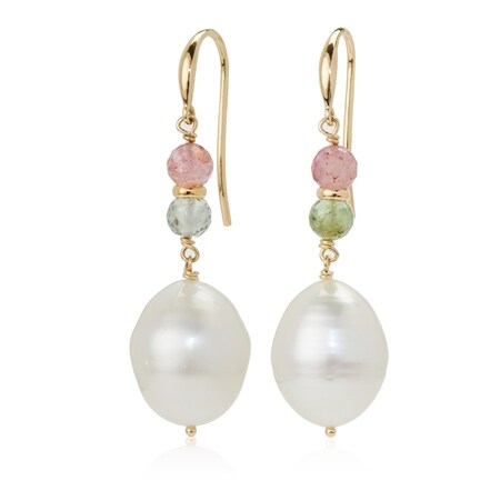 Matahina 13-14mm Australian White SS Pearl & Tourmaline Earrings 18ct ...