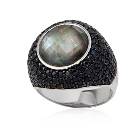 TVSN - Pearls of Tahiti 12mm Tahitian MOP, Quartz & Black Spinel Dome ...