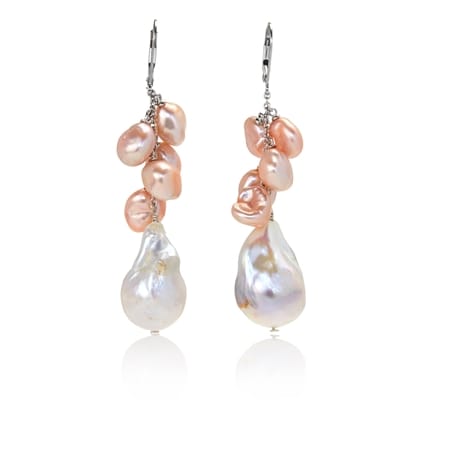 Gems of the Orient 13-15mm White Baroque FWP & Pink Keshi FWP Earrings ...