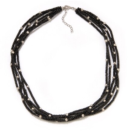 TVSN - 174.0ct Black Spinel Multi Beaded Necklace Sterling Silver