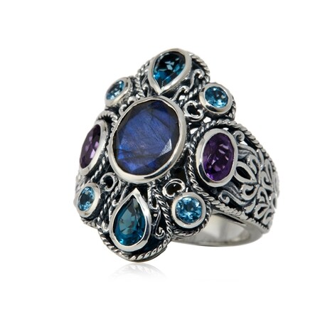 TVSN - Samuel B 5.18ct Tondano Multi Gemstone Statement Ring Sterling Silver