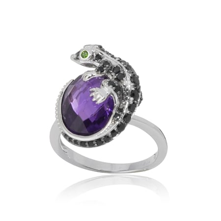TVSN - 0.6ct Black Spinel & 5.8ct Amethyst Lizard Ring Sterling Silver