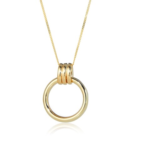 9ct Yellow Gold Italian Circle Pendant Necklace 50cm - TVSN
