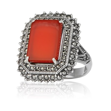 Marcasite Red Agate Ring Sterling Silver - TVSN