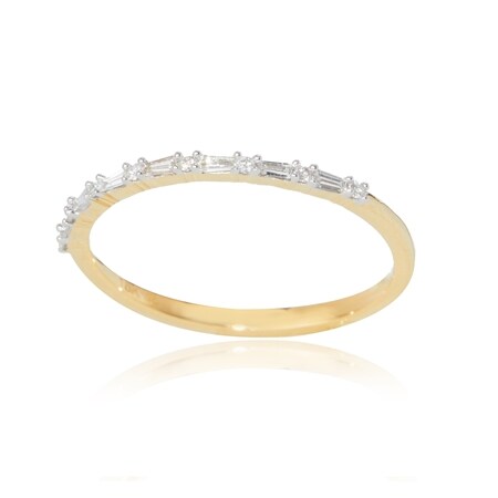 0.15ct F Colour Natural Diamond Baguette Round Stacking Ring 18ct YG - TVSN