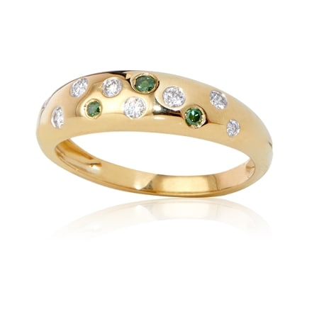 0.25ct Green and White Diamond Swiss Set Band Ring 9ct Yellow Gold - TVSN
