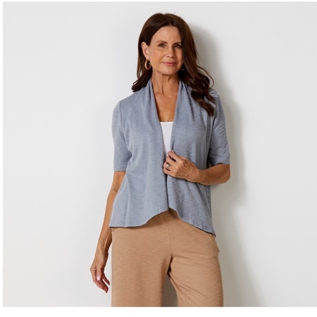EZ By Nina Leonard Elbow Sleeve Draped Front Waffle Knit Jacket - TVSN