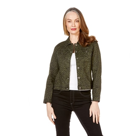 TVSN - Cafe Latte Animal Print Long Sleeve Denim Jacket