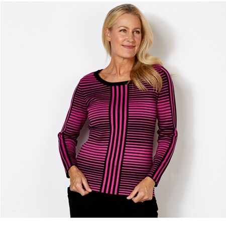 TVSN - Amanda Charles Long Sleeve Jacquard Top With Jewel Neckline