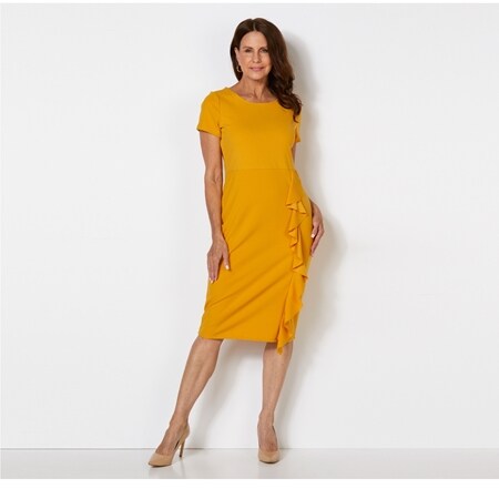 TVSN - Antthony Mark Stretch Crepe Cap Sleeve Ruffle Trim Dress
