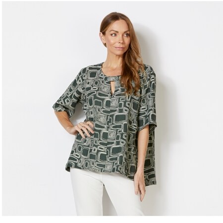 TVSN - Cordelia St Elbow Sleeve Print Top w/ Keyhole Detail