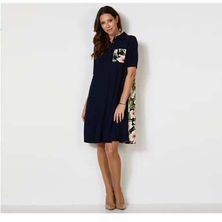 Nina Leonard Elbow Sleeve Collared Half Placket Trapeze Dress - TVSN