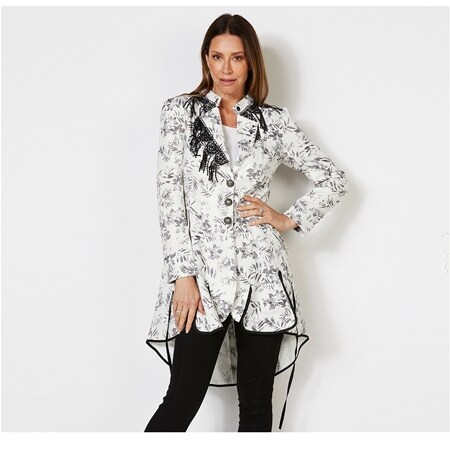 TVSN - Boo Radley Panelled Jacquard Floral Print Coat