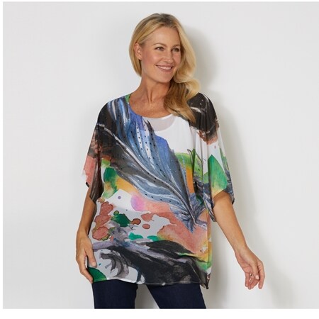 TVSN - Kelly's Kloset Short Length Scoop Neck Kaftan w/ Embellishment