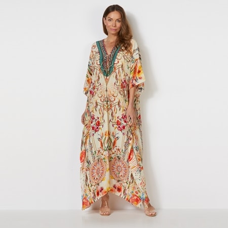 TVSN - Silk Islands Savannah 100% Silk Long Drawstring Kaftan