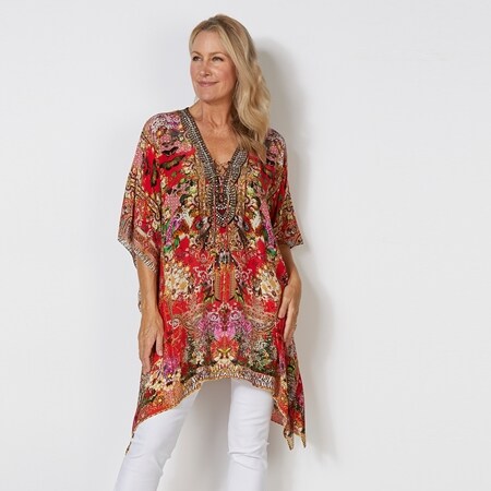 TVSN - Silk Islands Butterfly Kisses Short Drawstring Kaftan