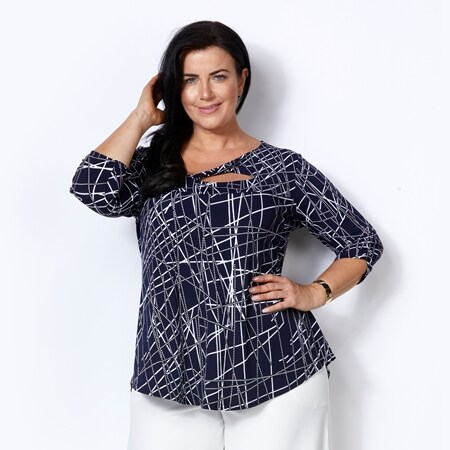TVSN - RTM Paula Print Top with Twist Cut Out Neck