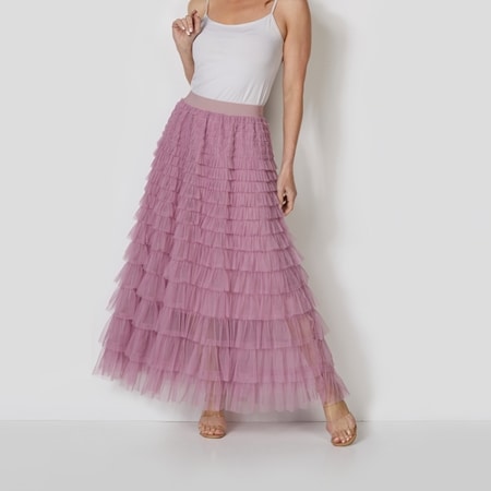 Gabby Isabella Elastic Waist Tulle Layered Long Tiered Skirt - TVSN
