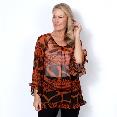 Kelly's Kloset Short Length Scoop Neck Top w/ Wide Sleeves and Frills ...