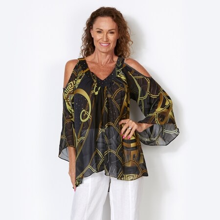 Kelly's Kloset Short Length Long Sleeve Cold Shoulder Top - TVSN