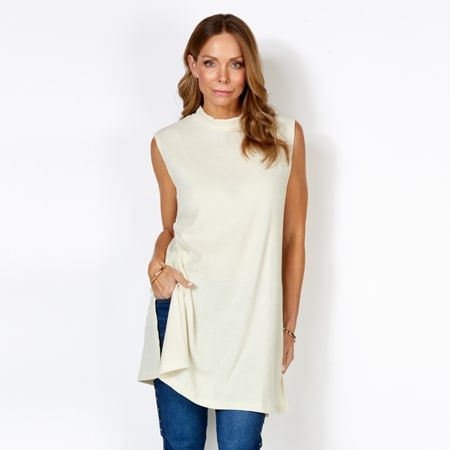 Mr. Max Ashmore Rib Sleeveless Mock Neck Long Tunic - TVSN