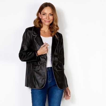 Mr. Max Roxanne Faux Suede Leather Jacket with Metal Trim Detail - TVSN