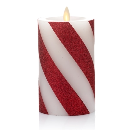 TVSN - Luminara Real Wax Flame- Effect Candy Stripe Indoor Pillar Candle