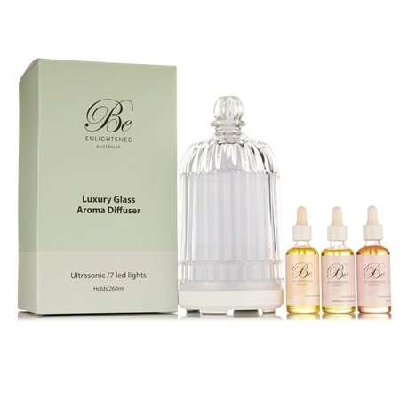 Be Enlightened Large Glass Diffuser with 3 Essential 50ml Oils - TVSN